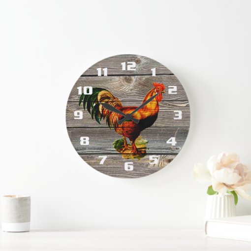 Vintage Rooster Kitchen Large Clock | Zazzle