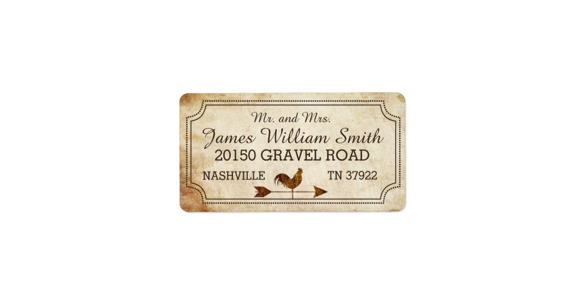 Vintage Rooster Weather Vane Rustic Wedding Label | Zazzle