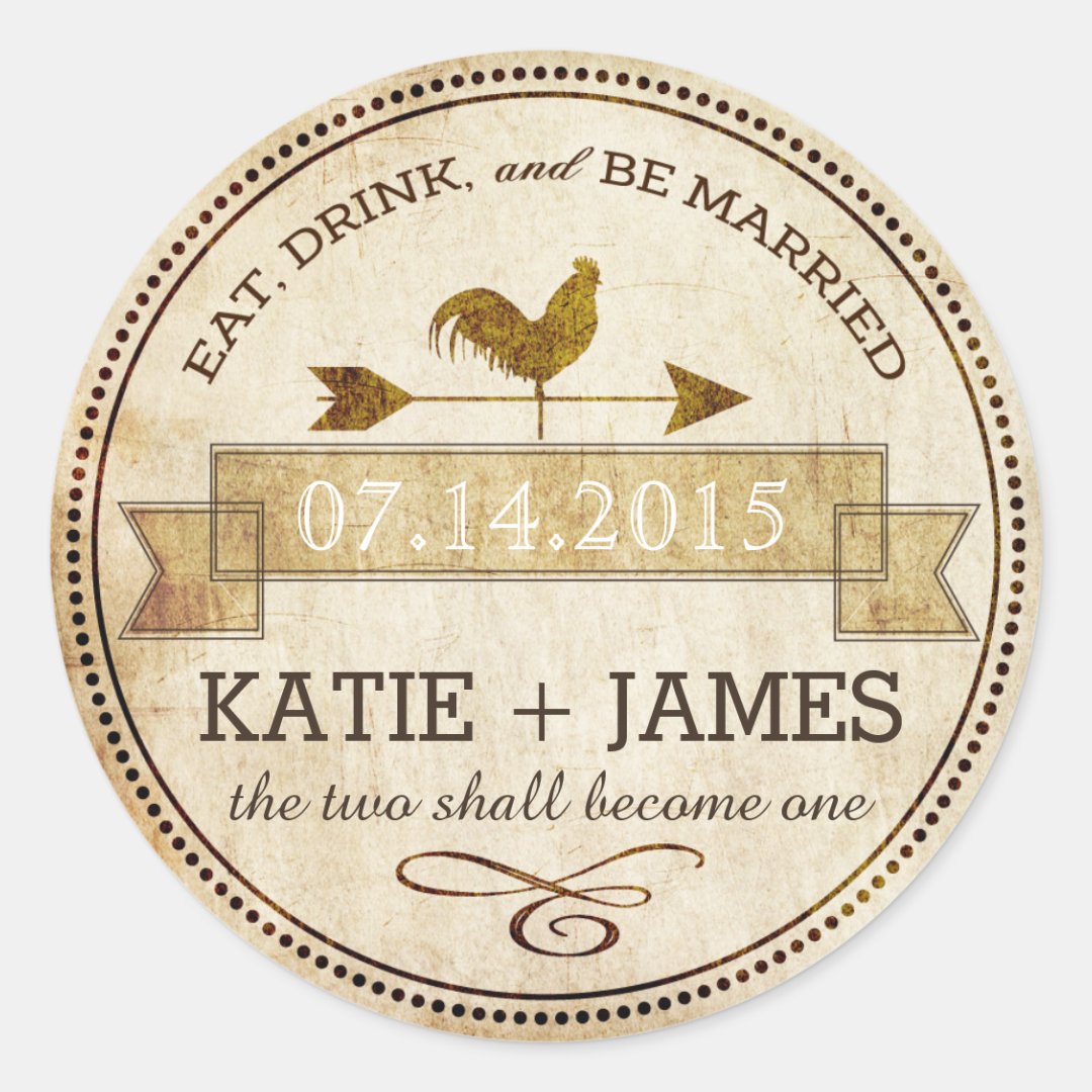 Vintage Rooster Weather Vane Rustic Wedding Label | Zazzle