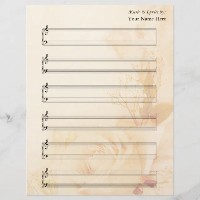 Vintage Rose Blank Sheet Music Piano Staves | Zazzle
