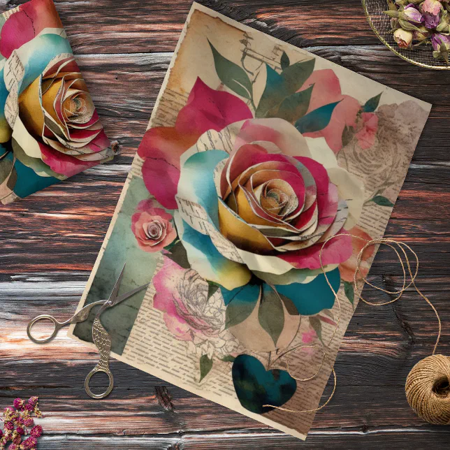 Vintage Rose Collage Decoupage Tissue Paper | Zazzle