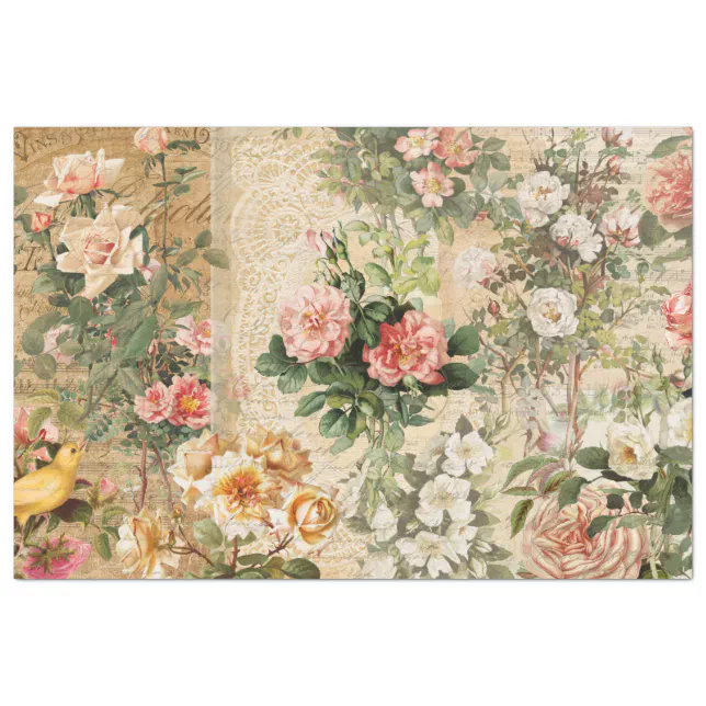 Vintage Rose Floral Ephemera French Decoupage Tiss Tissue Paper | Zazzle