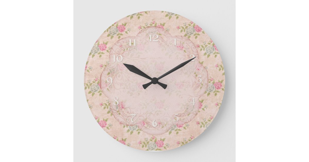 Vintage Rose Floral Large Clock | Zazzle