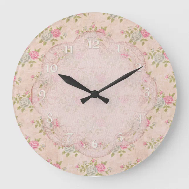 Vintage Rose Floral Large Clock | Zazzle