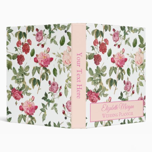 Vintage Rose Floral Pink Flower 3 Ring Binder | Zazzle