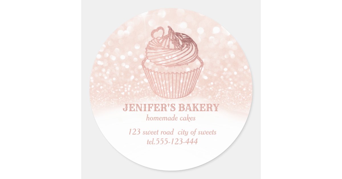 Vintage Rose gold Homemade cupcakes and sweets Classic Round Sticker ...