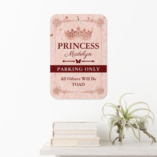 Vintage Rose Gold Pink Name Princess Parking Only Metal Sign | Zazzle