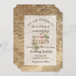 Vintage Rose Musical Notes Wedding Invitation | Zazzle