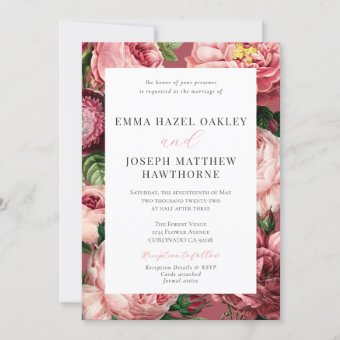 Vintage Rose pink blush classic Wedding Invitation | Zazzle