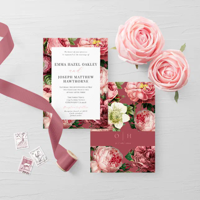 Vintage Rose pink blush classic Wedding Invitation | Zazzle