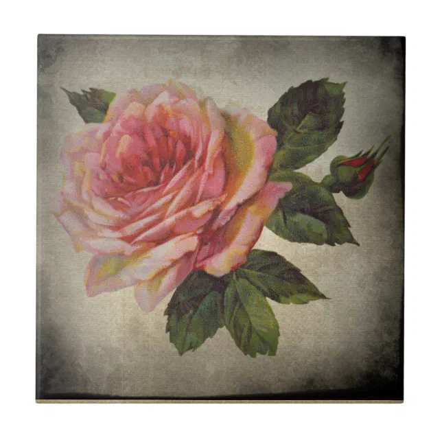 vintage rose tile | Zazzle