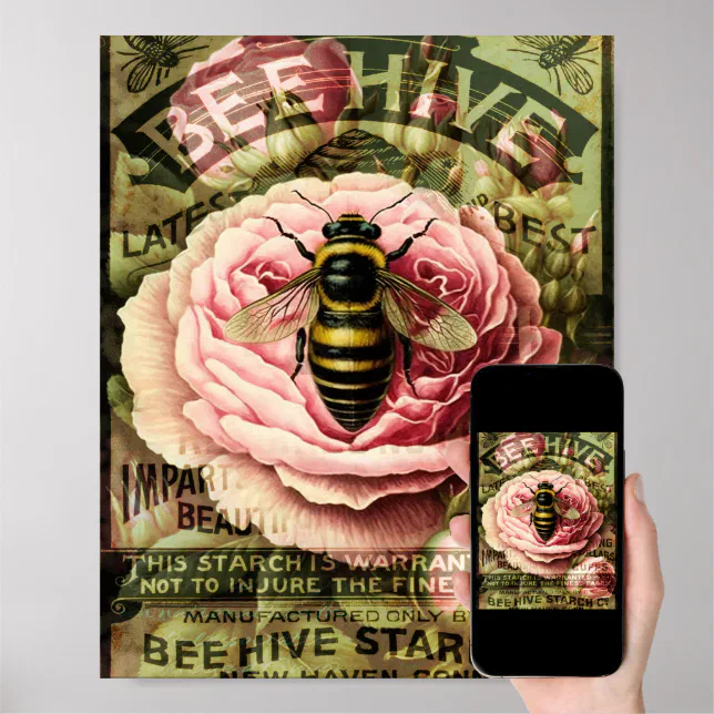 Vintage Roses and Queen Bee Poster | Zazzle