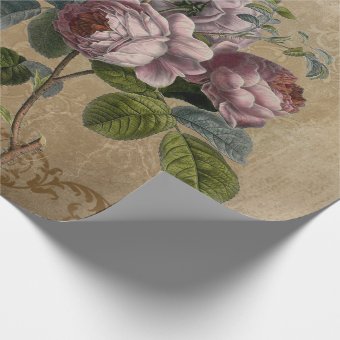 Vintage. Roses and Script. Wrapping Paper | Zazzle