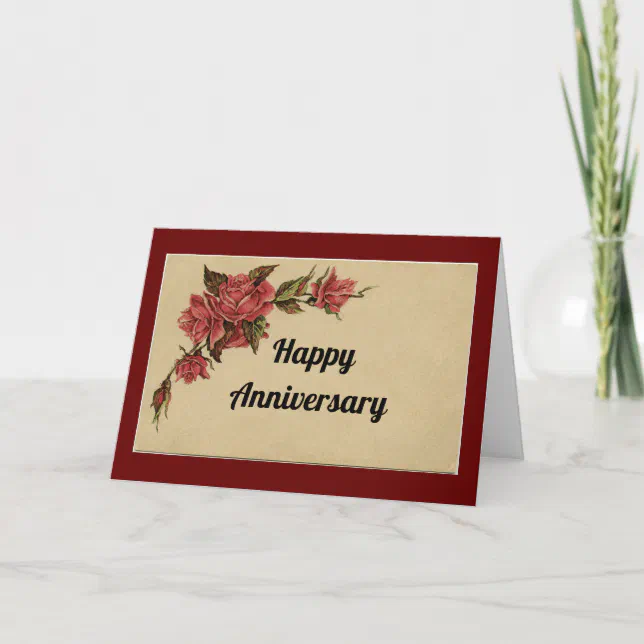 Vintage Roses Anniversary Card | Zazzle
