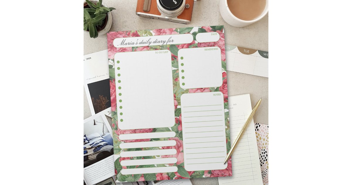 Vintage Roses Daily Planner Notes and To Do List | Zazzle