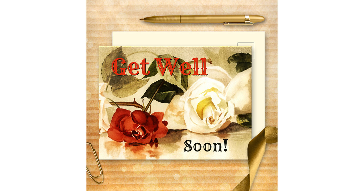 Vintage Roses Get Well Soon Postcard | Zazzle