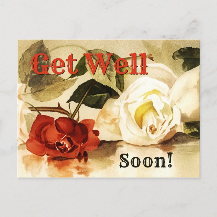 Vintage Roses Get Well Soon Postcard | Zazzle
