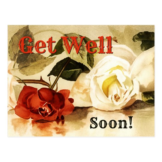Vintage Roses Get Well Soon Postcard | Zazzle.com
