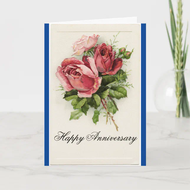 Vintage Roses Happy Anniversary Card | Zazzle