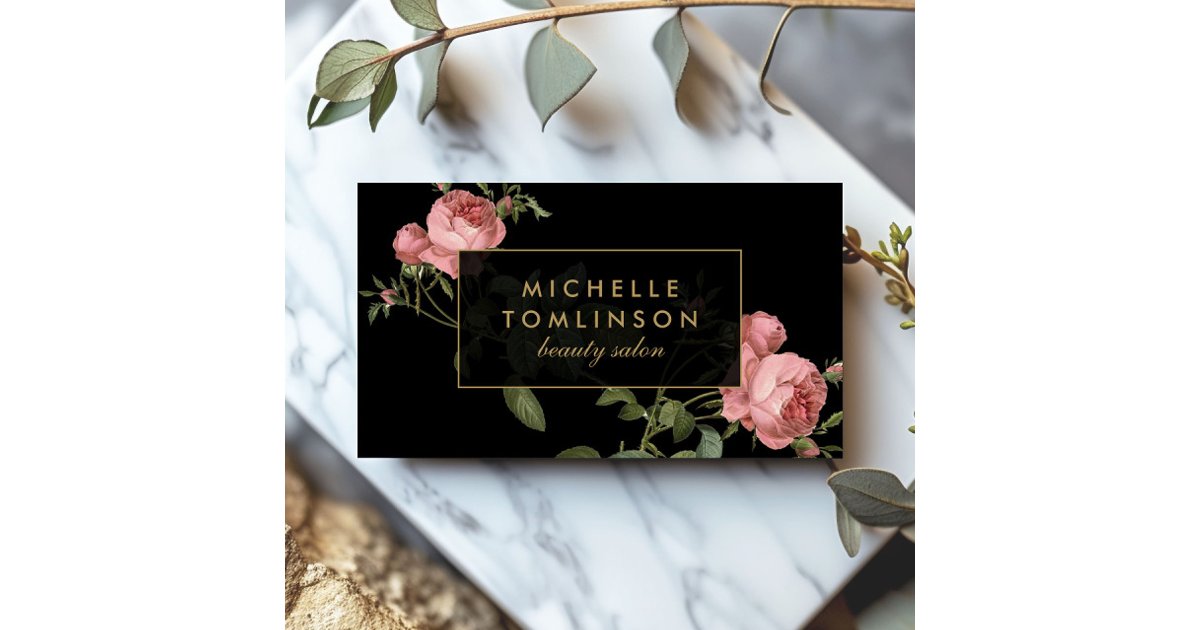 Vintage Roses on Black Business Card | Zazzle