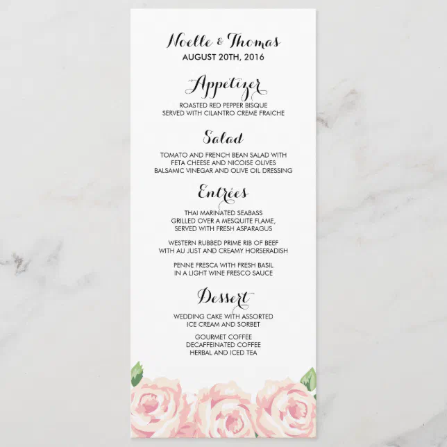 Vintage Roses Wedding Menu Cards | Zazzle