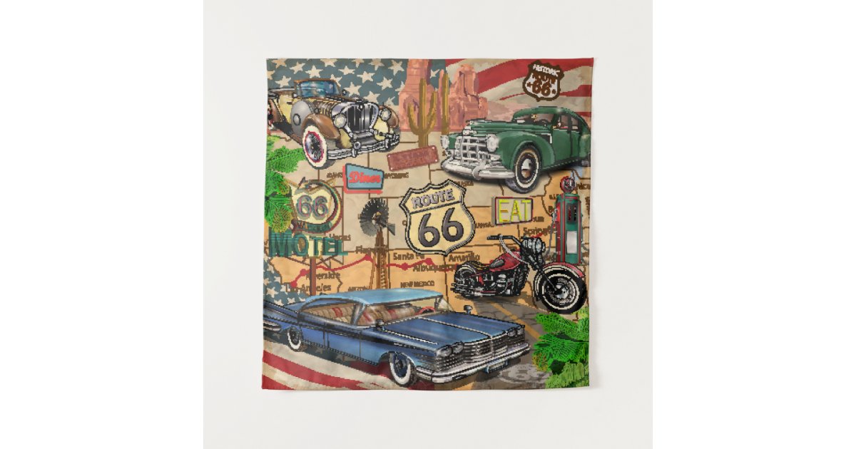 Vintage Route 66, nostalgic poster. Tapestry | Zazzle