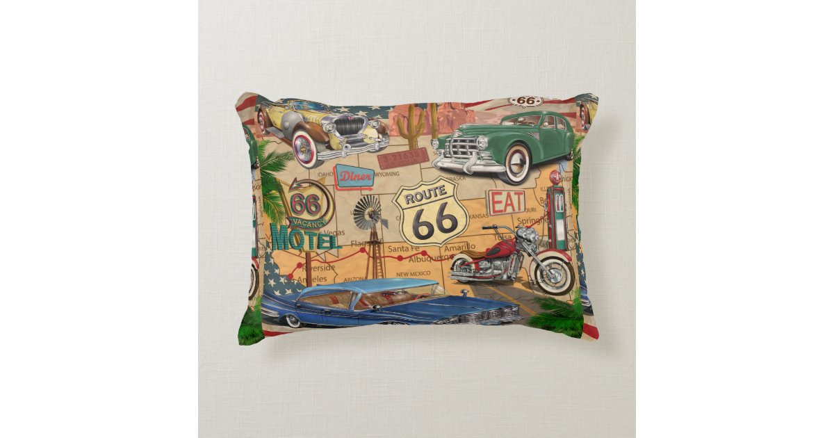 Vintage Route 66 poster. Accent Pillow | Zazzle