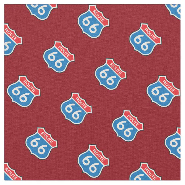 Vintage Route 66 Street Signs Deep Red Fabric | Zazzle
