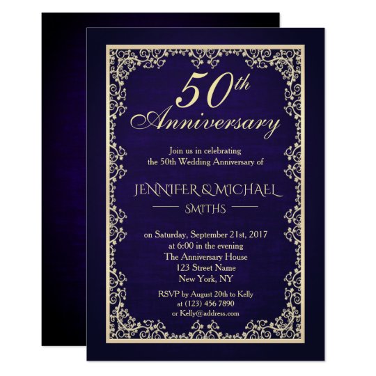 Vintage Royal Blue Wedding Anniversary Invite | Zazzle.com