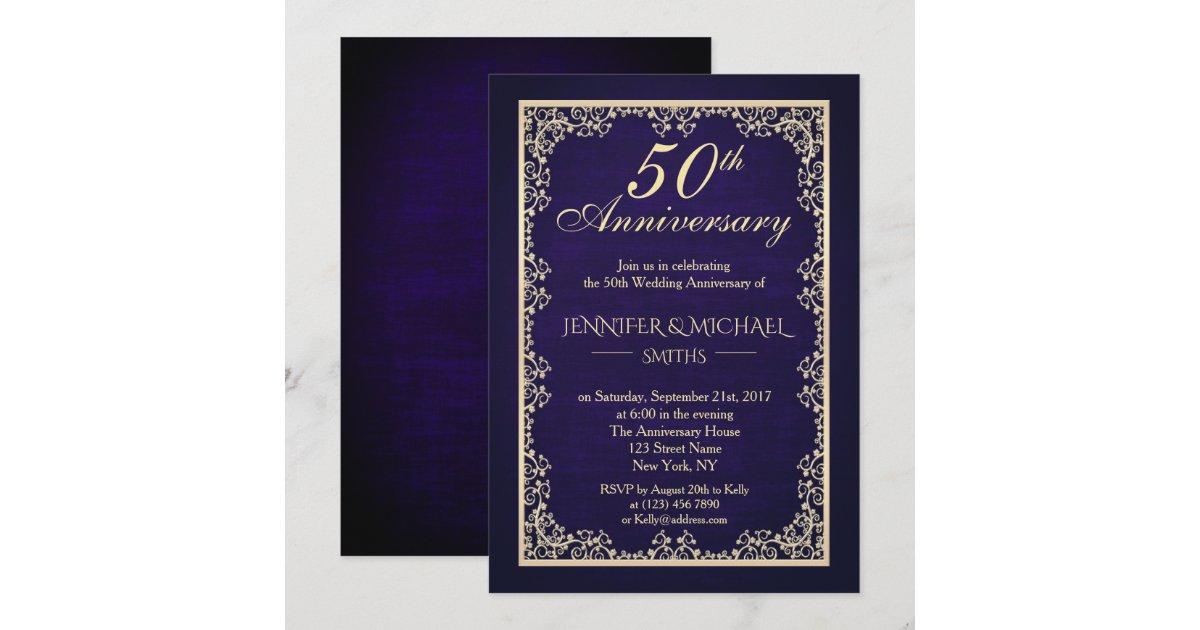 Vintage Royal Blue Wedding Anniversary Invite | Zazzle