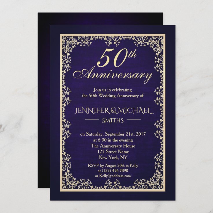 Vintage Royal Blue Wedding Anniversary Invite | Zazzle