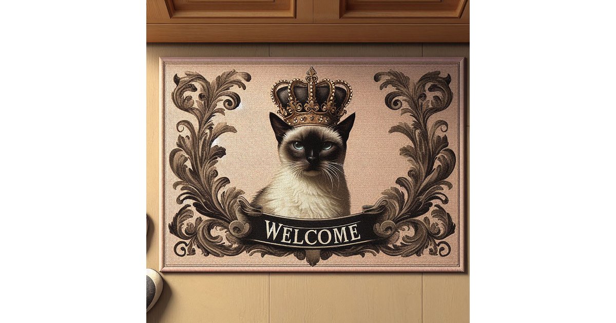 Vintage Royal Cat Mat, Regal Siamese Cat Welcome Doormat | Zazzle