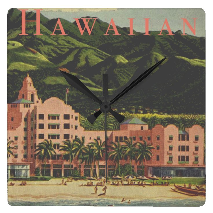 Vintage Royal Hawaiian Square Wall Clock | Zazzle