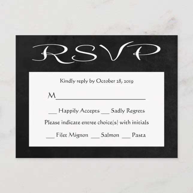 Vintage RSVP Black And White Chalkboard (Meal) Invitation Postcard | Zazzle