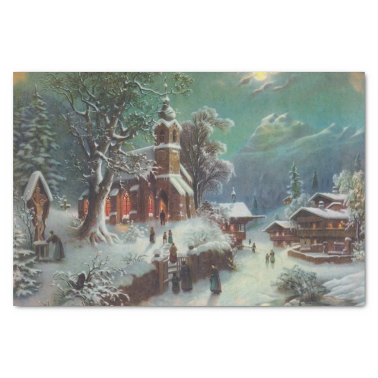 Vintage Rural Christmas Eve Nativity Painting Tissue Paper | Zazzle