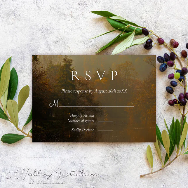 Vintage Rustic Autumn Forest Wedding RSVP Card | Zazzle