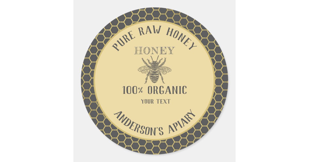 Vintage rustic bee honey comb honey jar classic round sticker | Zazzle