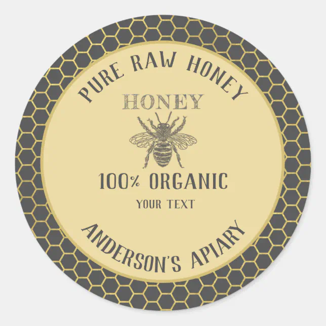 Vintage rustic bee honey comb honey jar classic round sticker | Zazzle