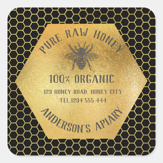 Vintage rustic bee honey comb honey jar square sticker | Zazzle