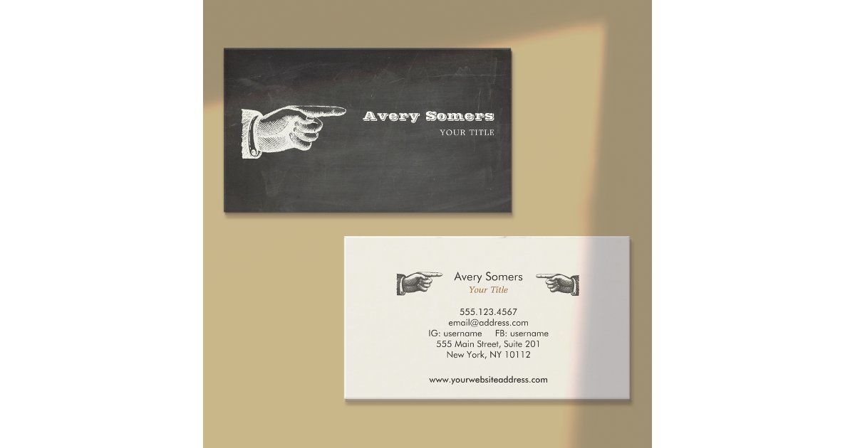 Vintage Rustic Black Finger Pointing Hand Business Card | Zazzle