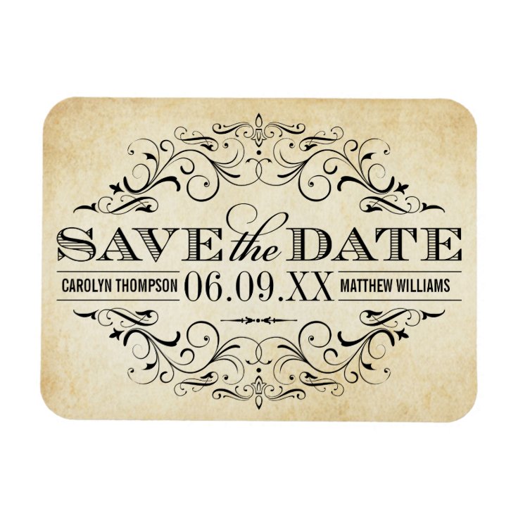 Vintage Rustic Black Flourish Parchment Wedding Magnet | Zazzle