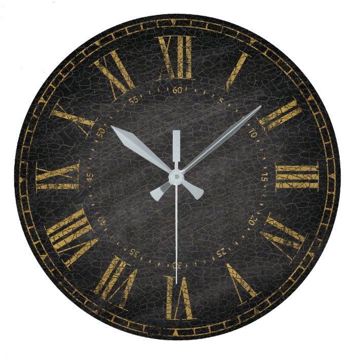 Vintage Rustic Black Gold Decorative Roman Numeral Large Clock | Zazzle.com