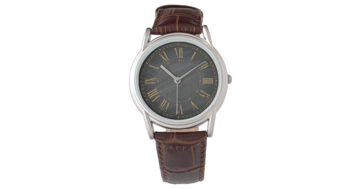Vintage Rustic Black Gold Roman Numeral Designers Watch | Zazzle