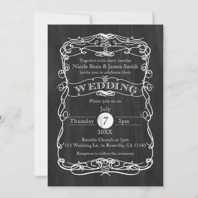 Vintage Rustic Black Wood & White Vintage Wedding Invitation | Zazzle