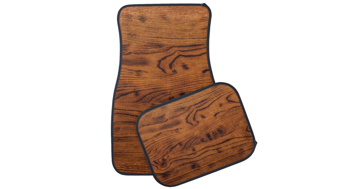 Vintage rustic brown burnt wood car floor mat | Zazzle
