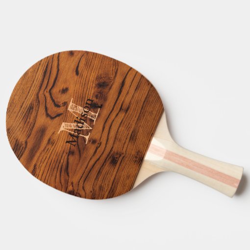 Vintage rustic brown burnt wood Monogram Ping Pong Paddle | Zazzle