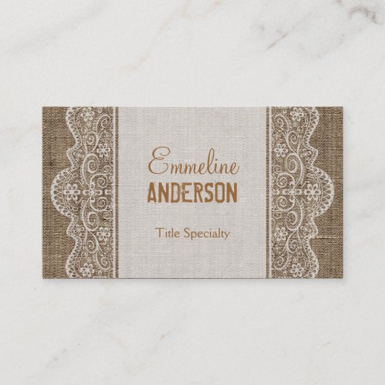 Vintage Rustic Burlap with Floral Lace Business Card | Zazzle.com