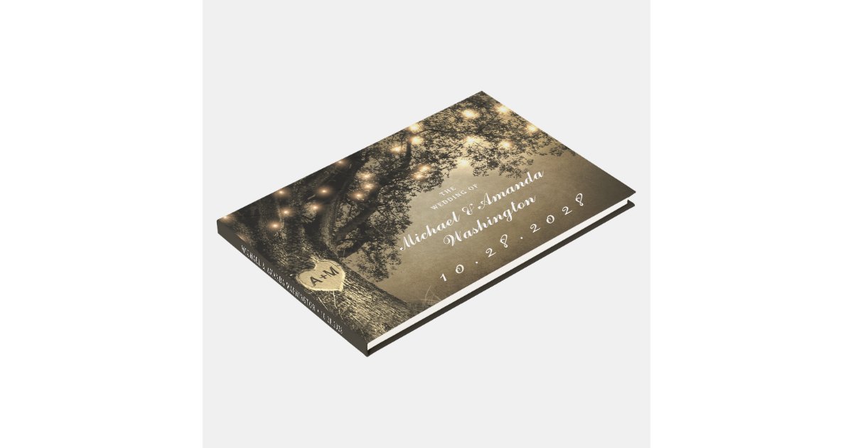 Vintage Rustic Carved Oak Tree Wedding Guest Book | Zazzle