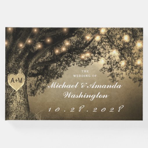 Vintage Rustic Carved Oak Tree Wedding Guest Book | Zazzle