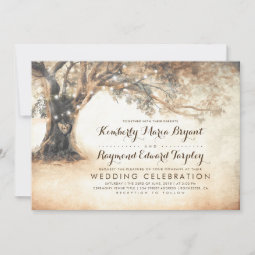Vintage Rustic Carved Oak Tree Wedding Invitation | Zazzle